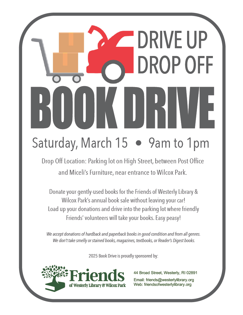 Drive Up Drop Off Book Drive with Friends of Westerly Library & Wilcox Park | Westerly Library ...